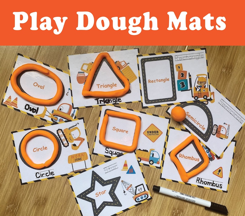 Play Dough Mats Construction Trucks Building Shapes. Printable ...
