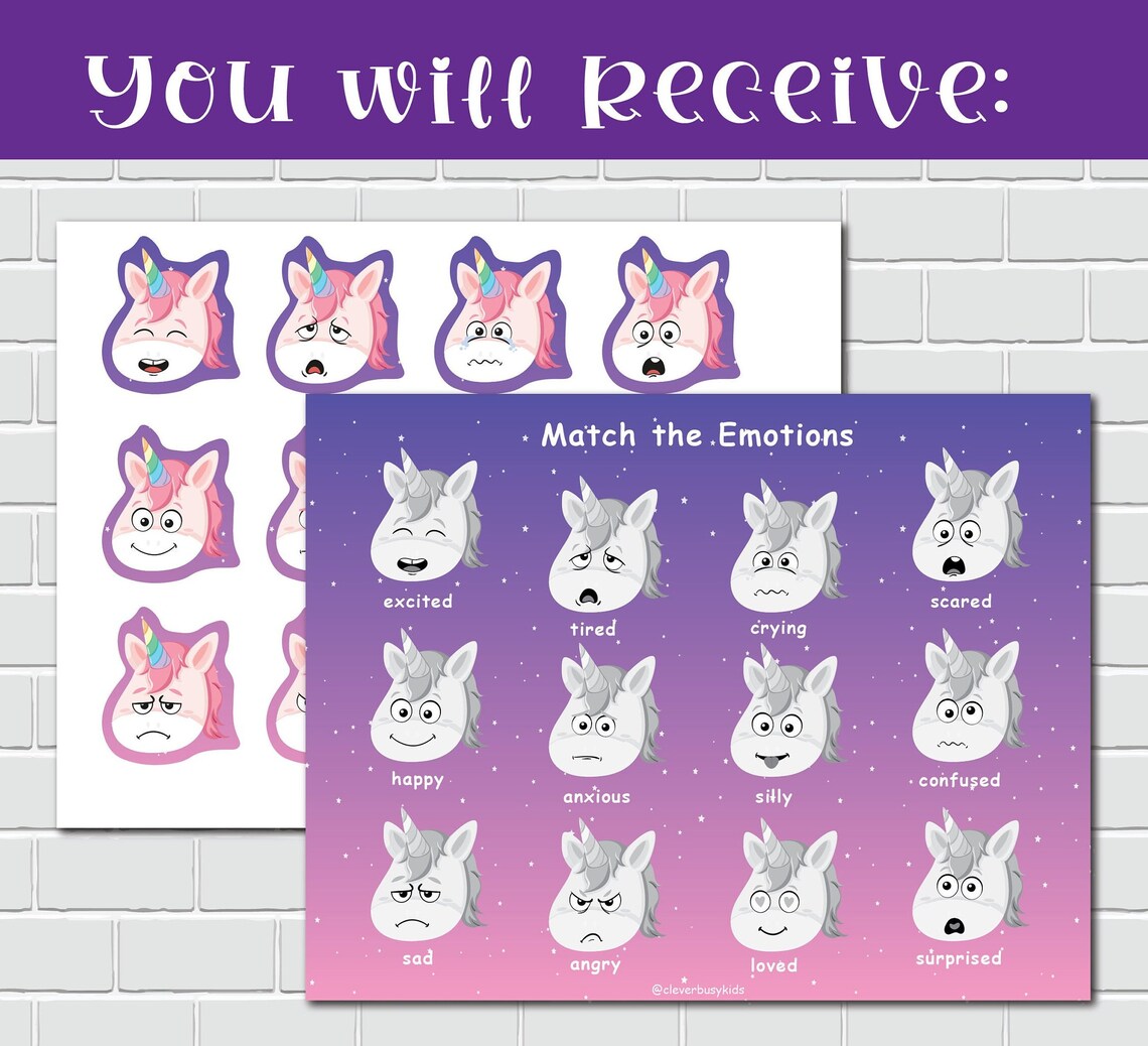Unicorn Emotions Activity for Kids Toddler Feelings Matching - Etsy