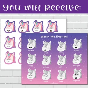 Unicorn Emotions Activity for Kids, Toddler Feelings Matching Activity ...