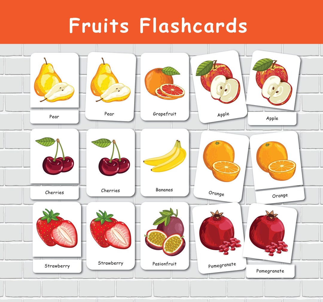 Fruits Three Part Cards, Montessori Flashcards, Homeschool Curriculum ...
