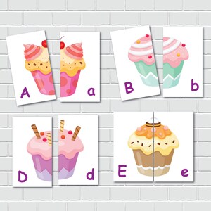 Cupcakes Alphabet Matching Cards, Toddler Matching Game, ABC Learning ...