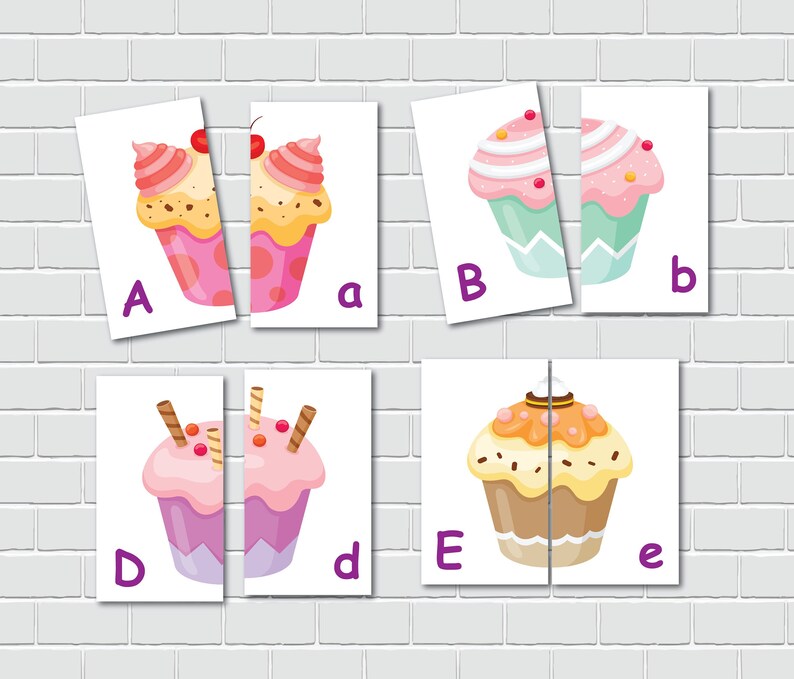 Cupcakes Alphabet Matching Cards, Toddler Matching Game, ABC Learning ...