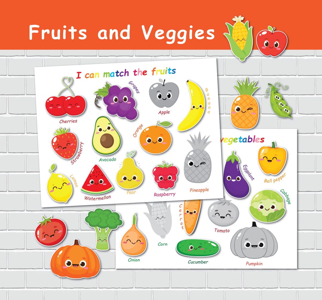 Fruits and Vegetables Matching Game, Printable Toddler Activity - Etsy