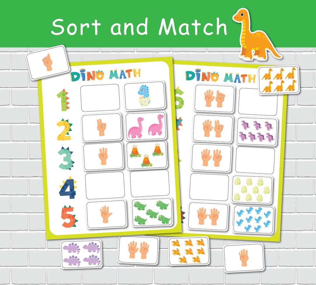 Dinosaur Math Activities for Kids, Count and Match Numbers, Preschool ...