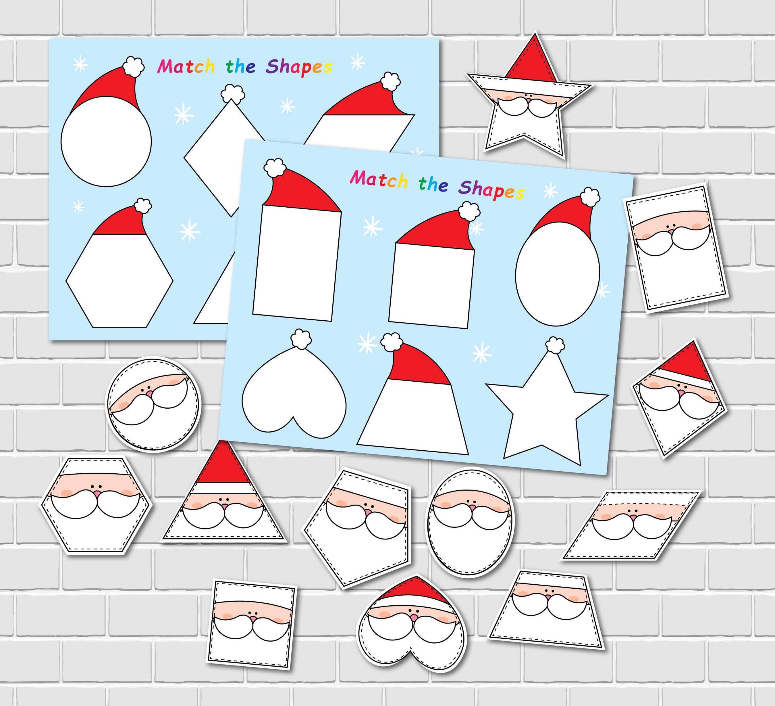Santa Shapes Matching Activity, 2D Shapes, Christmas Busy Book Page ...