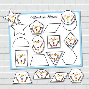 Snowman 2D Shapes Matching Activity for Kids, Winter Busy Book, File ...