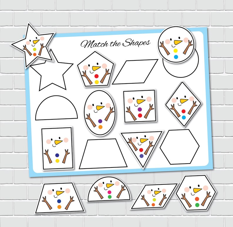 Snowman 2D Shapes Matching Activity for Kids, Winter Busy Book, File ...