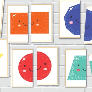 2D Shapes Symmetry Cards, Geometric Shapes Matching Game, Toddler ...