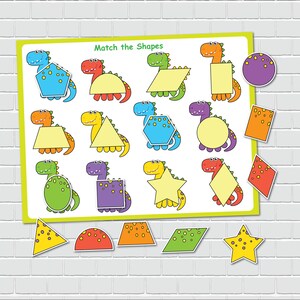 Dinosaur Shape Matching Activity, 2D Shapes, Toddler Busy Book Page ...