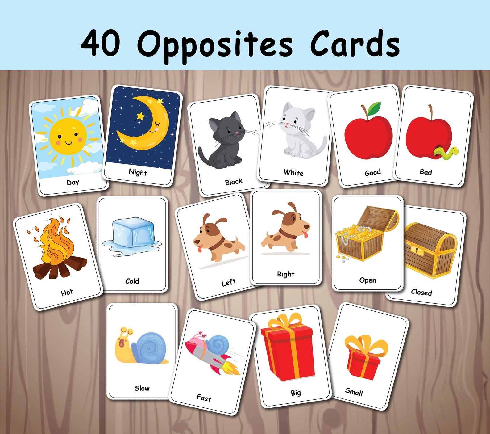 Opposites Matching Flashcards, Printable Activity, Pairing Cards ...