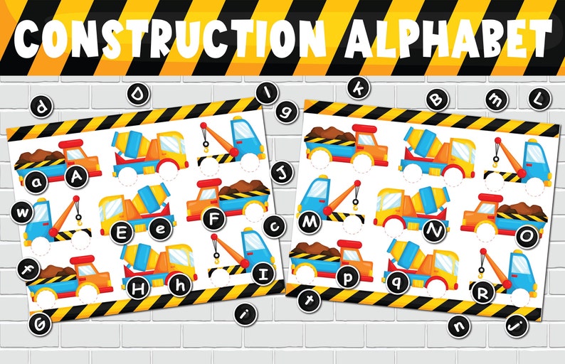 Construction Vehicles Alphabet Matching Printable - Etsy