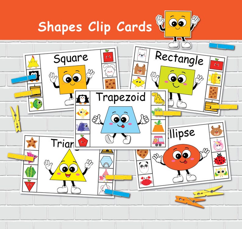 Shapes Clip Cards, 2D Shapes Printable Activities, File Folder Games ...