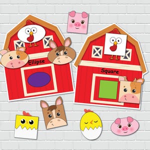 Farm Shapes Matching Activity, 2D Shapes, Toddler Learning Binder ...