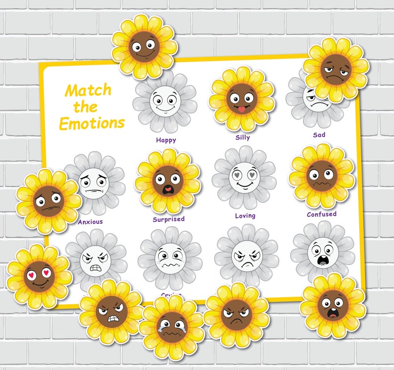Sunflower Emotions Matching Activity for Kids, Toddler Feelings ...