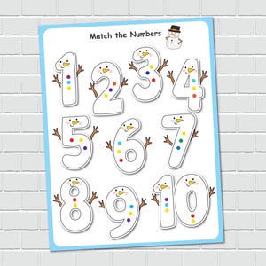 Snowman Numbers Matching Activity, Winter Busy Book Page, Toddler ...