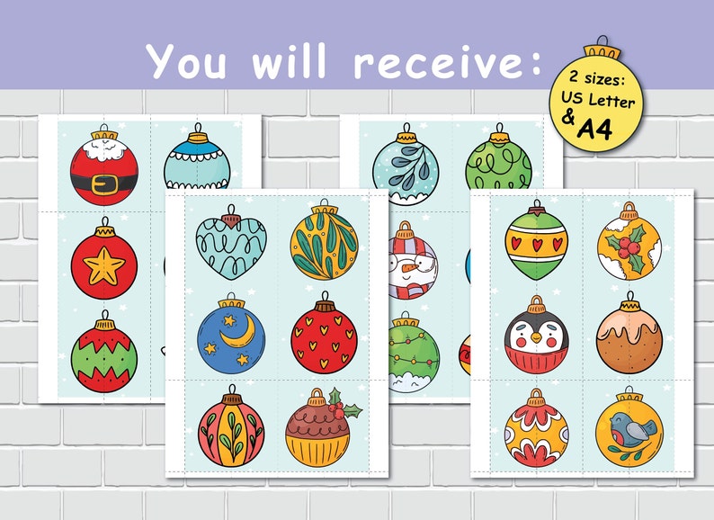 Christmas Ornaments Symmetry Cards, Preschool Matching Game, Toddler ...