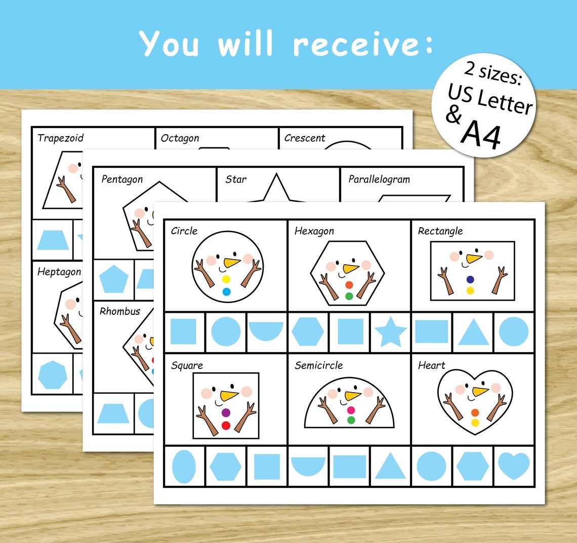 Snowman Shapes Clip Cards, 2D Shapes, Winter Activity (digital Download ...