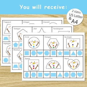 Snowman Shapes Clip Cards, 2D Shapes, Winter Activities, File Folder ...