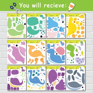 Dinosaurs Cut Out and Glue Activity for Kids. Preschool Cutting ...