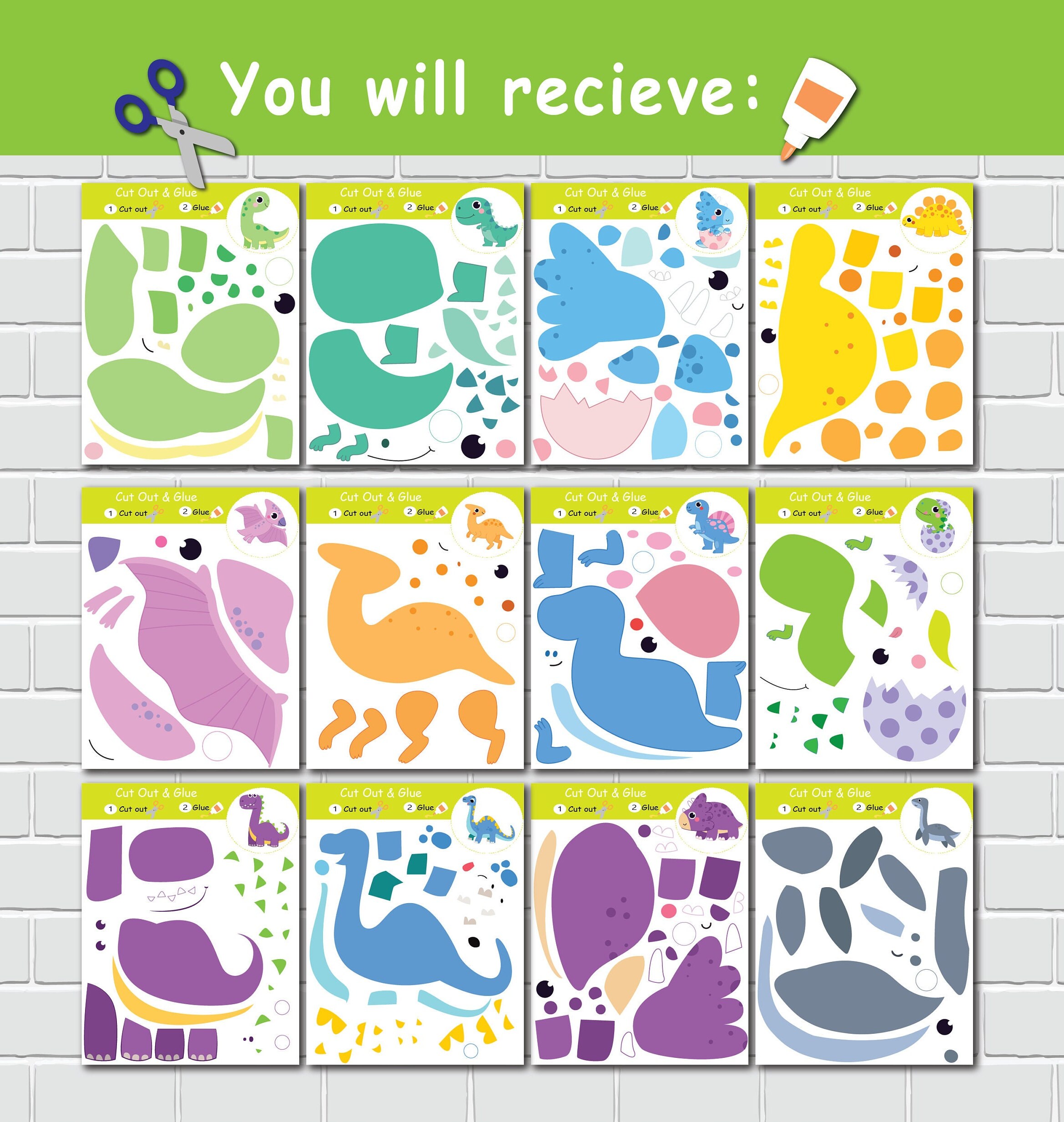 Dinosaurs Cut Out and Glue Activity for Kids. Preschool - Etsy