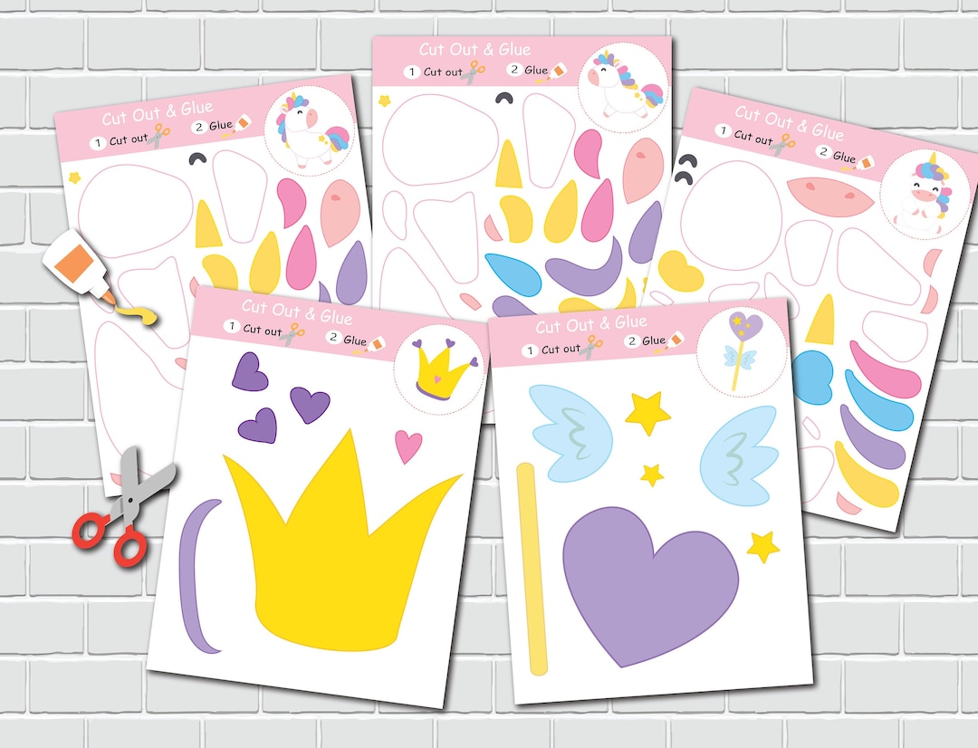 Unicorns Cut Out and Glue Activity for Kids. Preschool Cutting Practice ...
