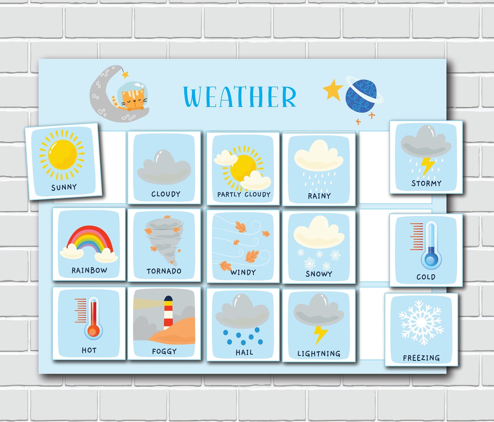 Kids Perpetual Calendar Space Theme Wall Calendar Montessori - Etsy