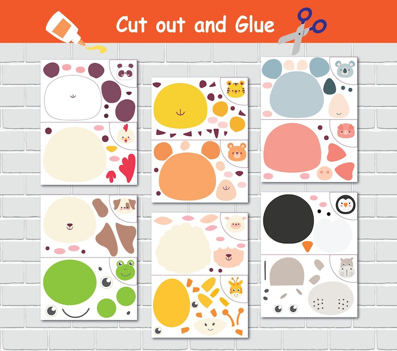 Cut Out and Glue Animals Crafts for Kids. Cut Out and Paste - Etsy