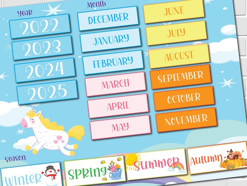 Kids Perpetual Calendar Unicorn Theme Wall Calendar - Etsy