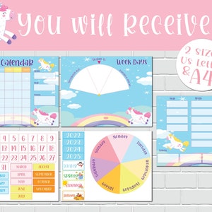 Kids Perpetual Calendar, Unicorn Theme Wall Calendar, Printable ...