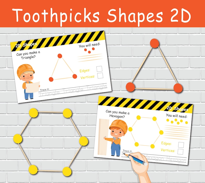 Toothpicks and Play Dough 2D Shapes Preschool Printable - Etsy
