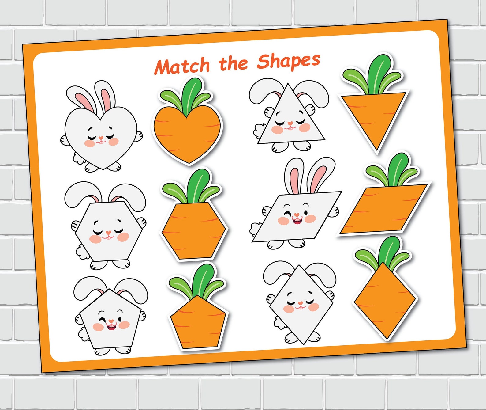 Bunny Shapes Sort and Match Activity, 2D Shapes, Spring Busy Book, File ...