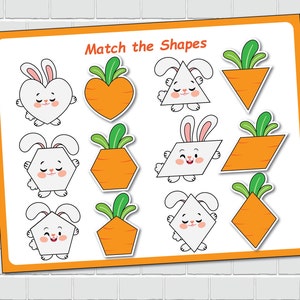 Bunny Shapes Sort and Match Activity, 2D Shapes, Spring Busy Book, File ...