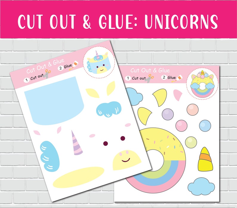 Unicorns Cut Out and Glue Craft for Kids. Scissors Skills Activity for ...