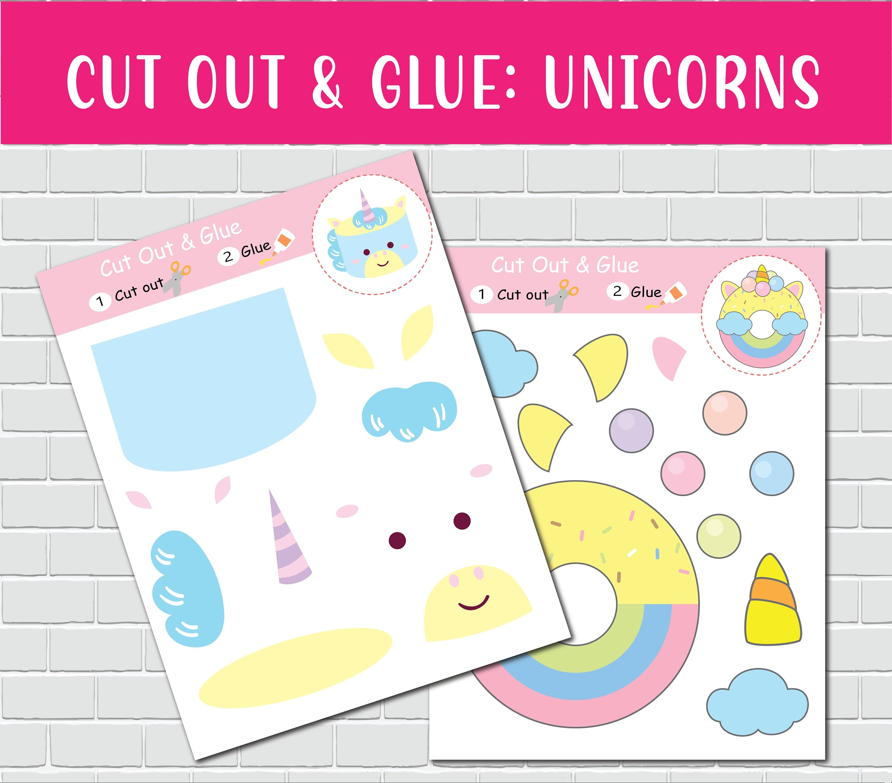 Unicorns Cut Out and Glue Craft for Kids. Scissors Skills - Etsy