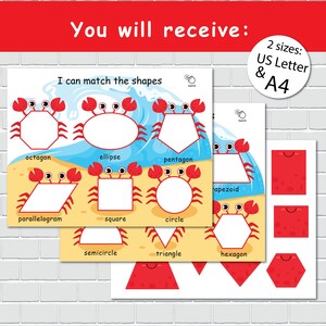 Crab Shape Matching Activity, 2D Shapes, Summer Busy Book Page, File ...