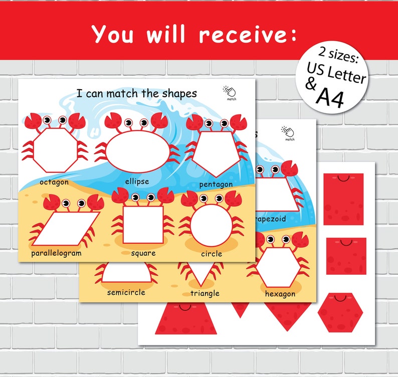 Crab Shape Matching Activity, 2D Shapes, Summer Busy Book Page, File ...