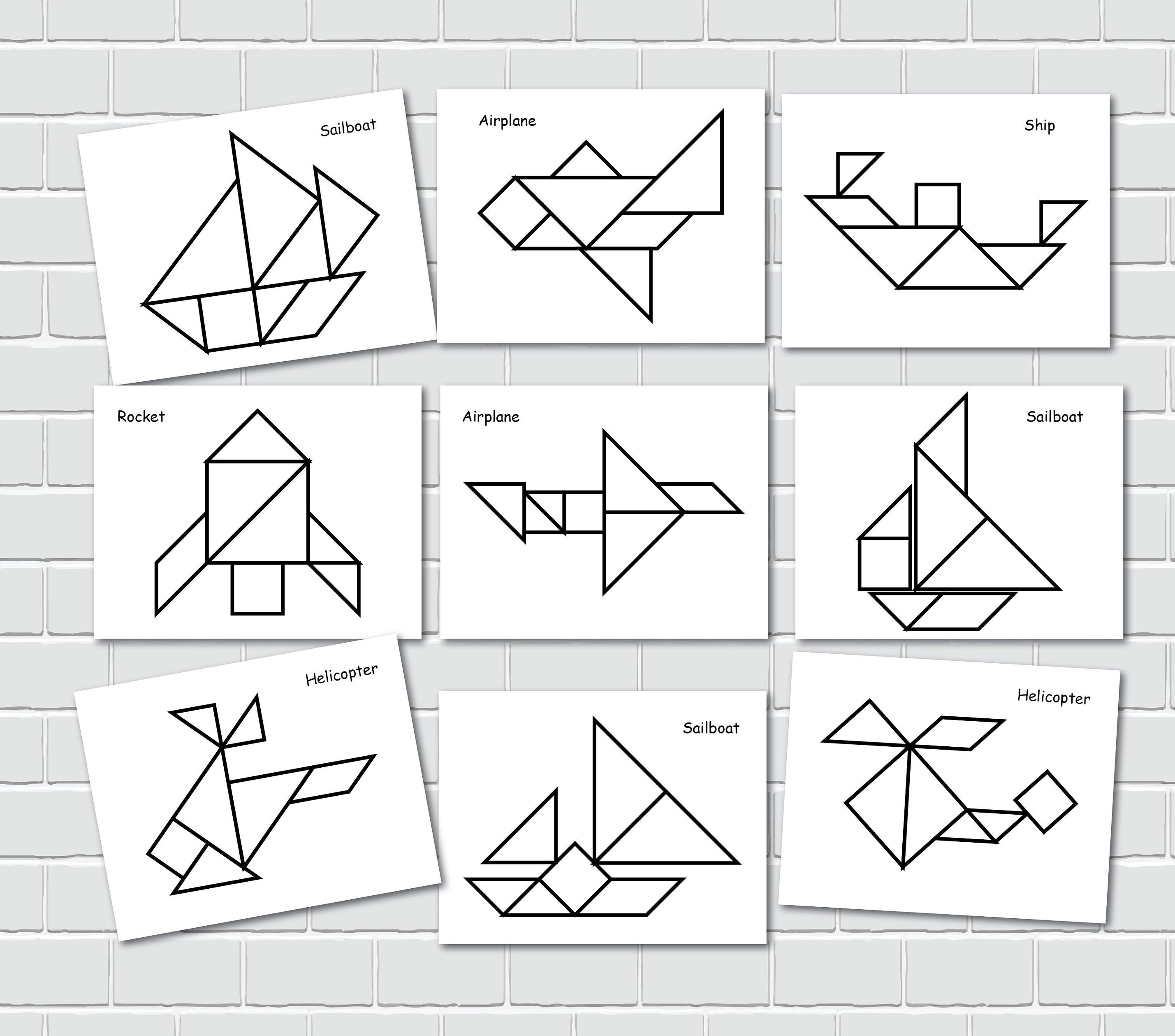 Transportation Theme Printable Tangrams Puzzle Activity for Preschool ...