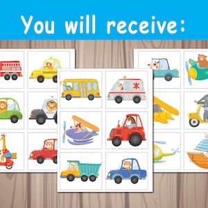 Transportation Matching Game, Symmetry Cards, Toddler Matching Activity ...