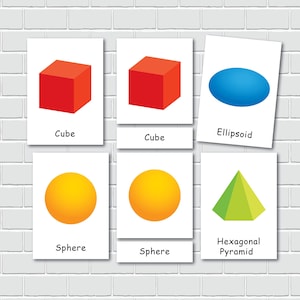 3D Shapes Flash Cards, Three Part Montessori Flash Cards, Kids ...