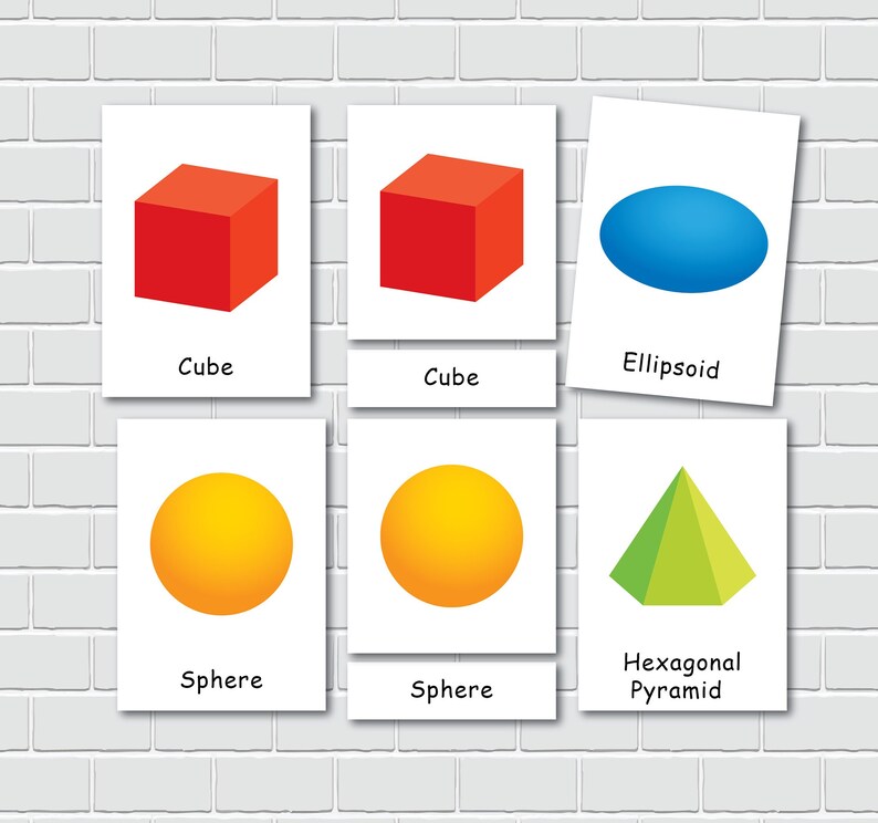 3D Shapes Flash Cards, Three Part Montessori Flash Cards, Kids ...