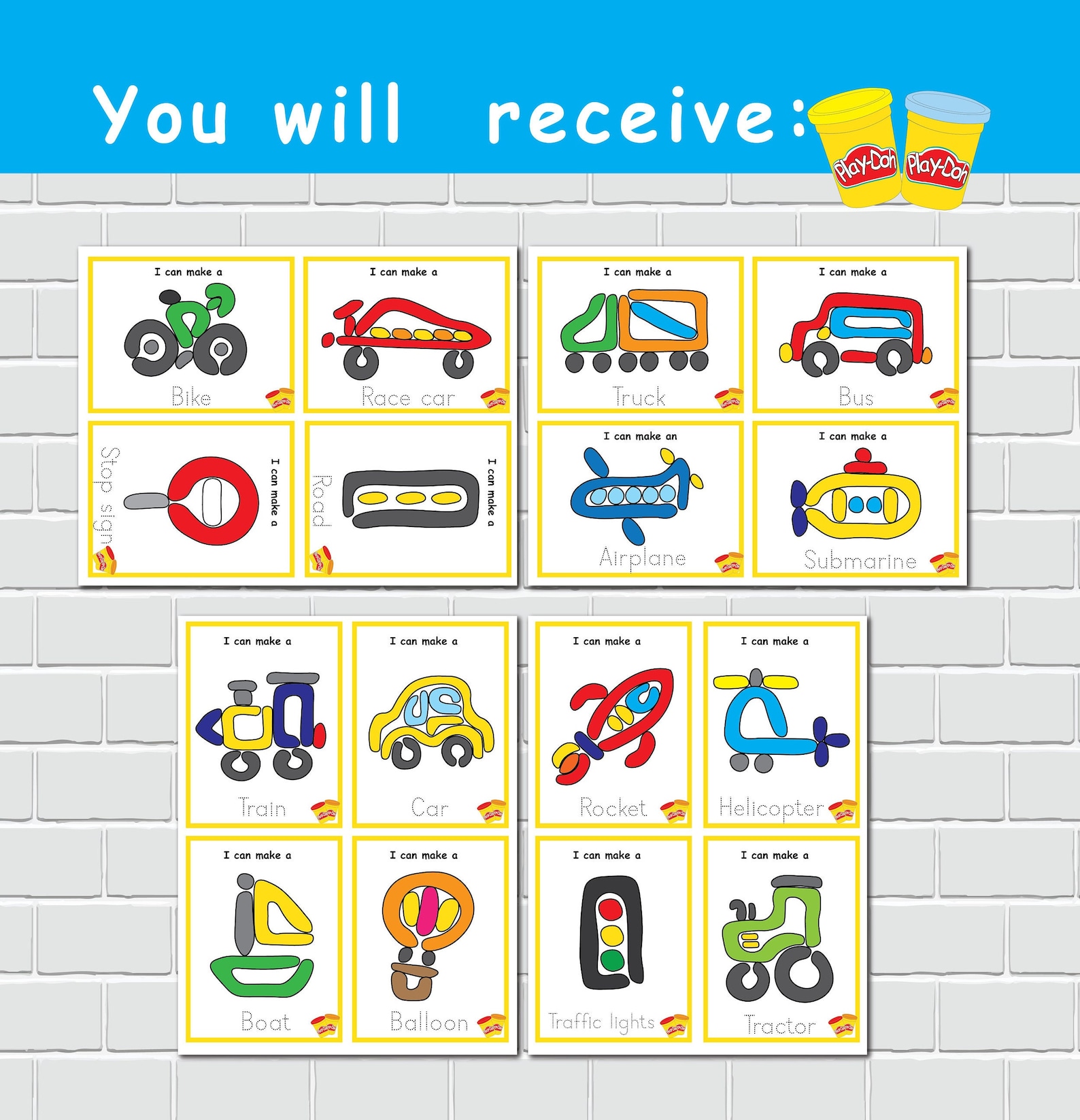 Play Doh Mats Transportation Visual Cards Printable Play - Etsy