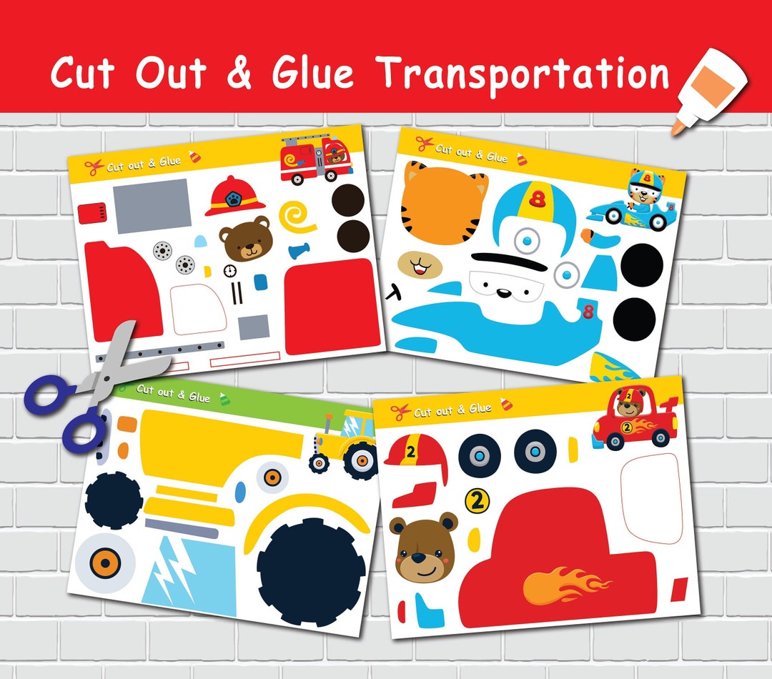Transportation Cut Out and Glue Activity for Kids. Cutting Practice ...