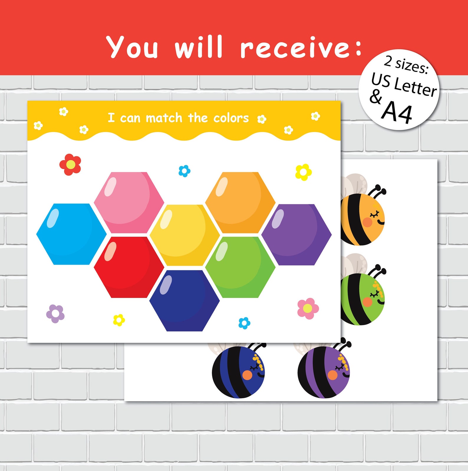 Bee Color Matching Activity, Toddler Printable, Montessori Materials ...