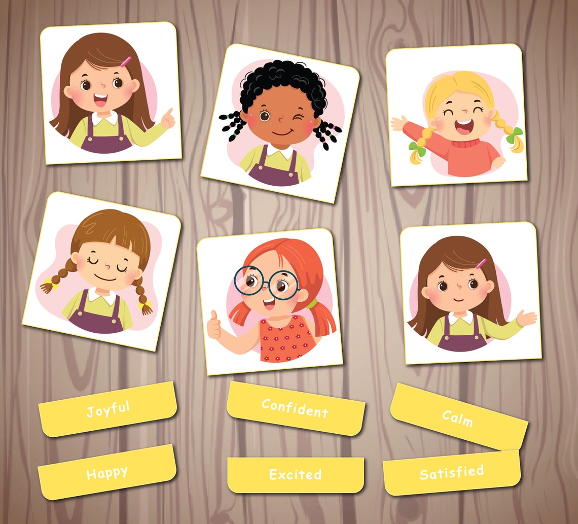 Emotion Flashcards Girls Feelings Flash Cards Montessori - Etsy