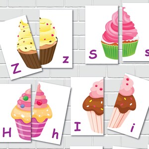 Cupcakes Alphabet Matching Cards, Toddler Matching Game, ABC Learning ...