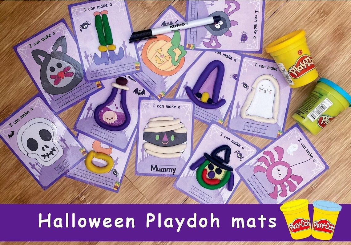 Halloween Play Dough Mats Printable Play Doh Preschool - Etsy