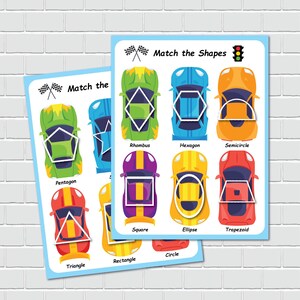 Car Shapes Matching Activity, 2D Shapes, Toddler Learning Binder ...