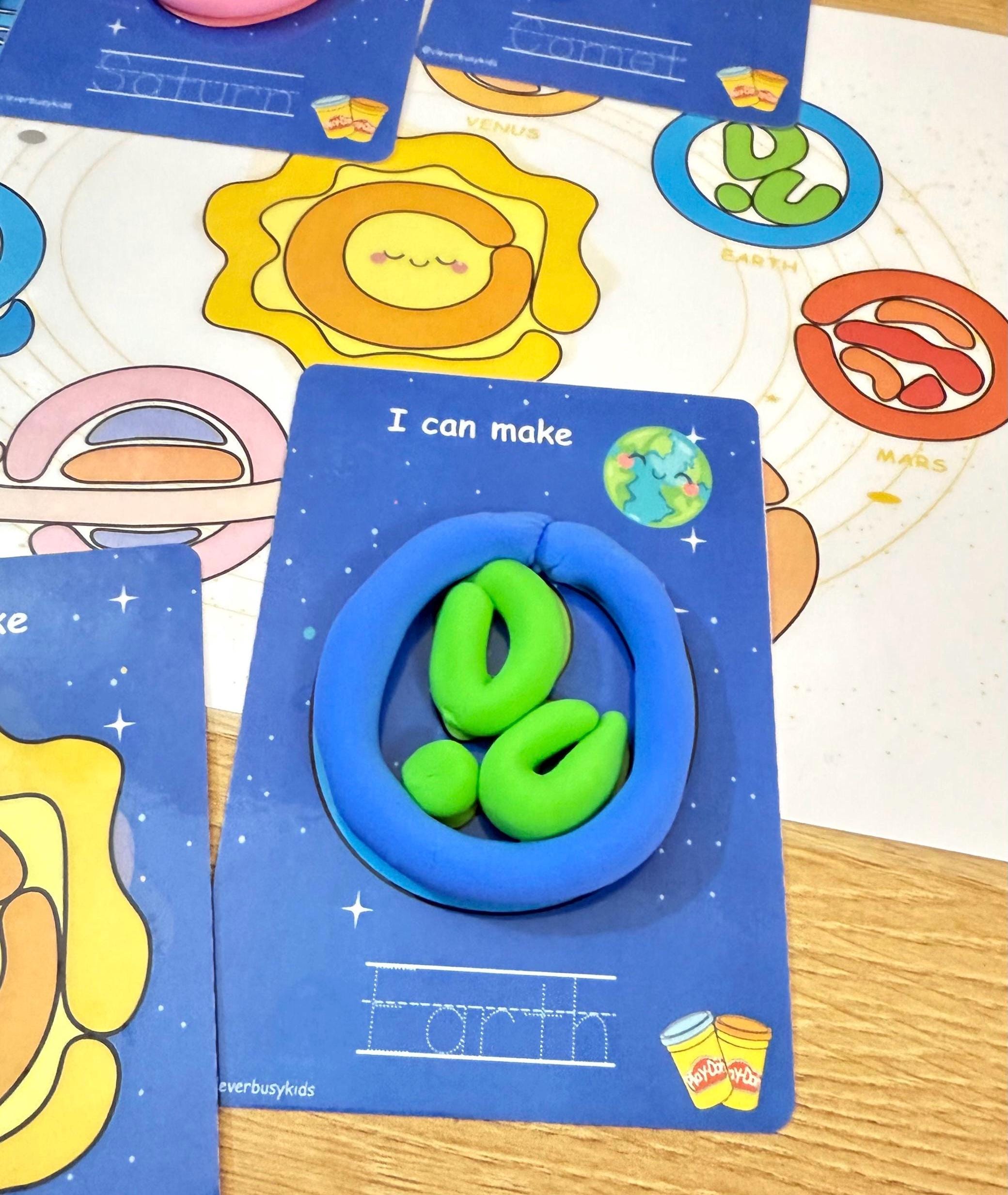 Planets Play Doh Mats, Space Theme Visual Cards, Printable Play Dough ...