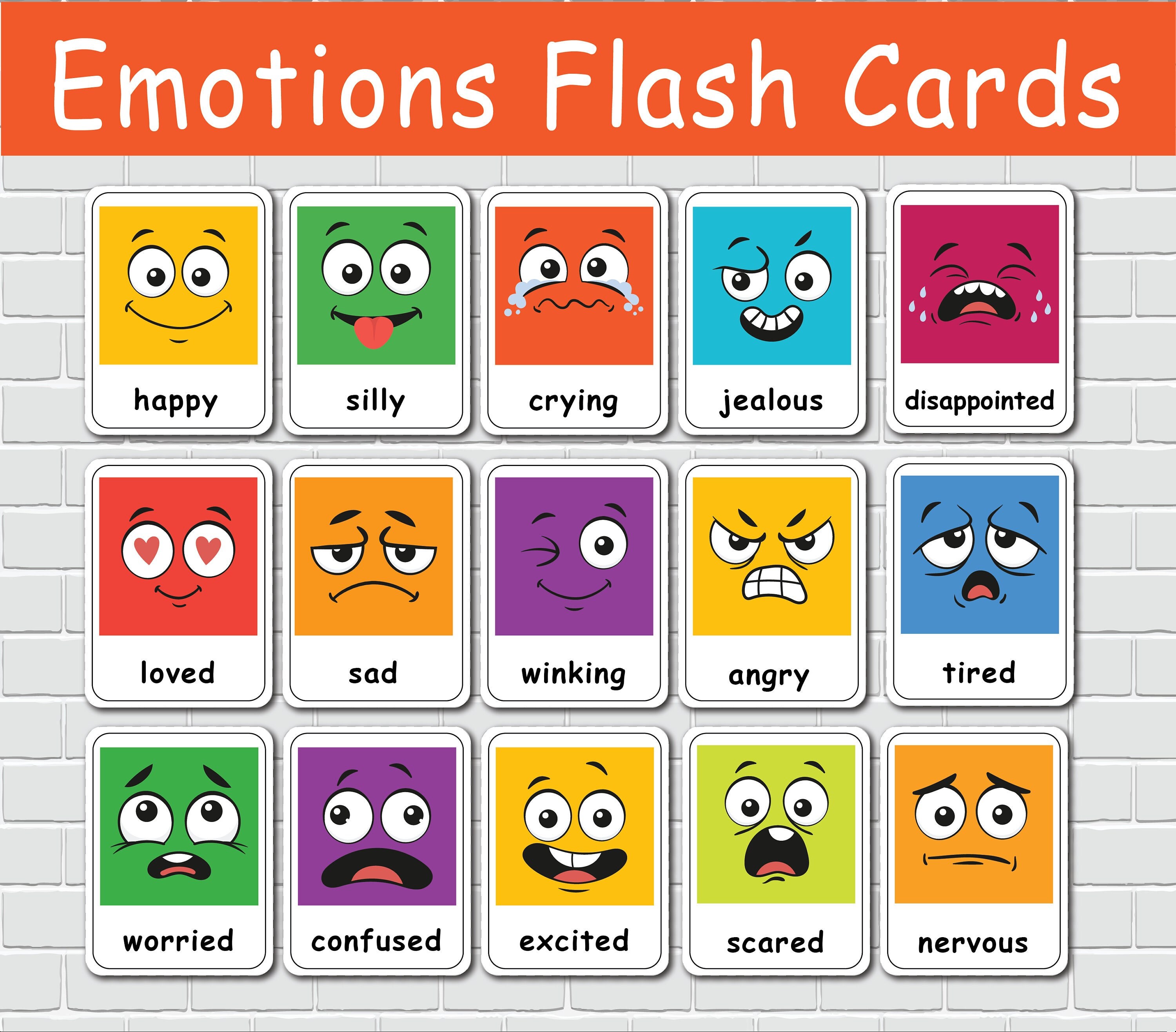 Emotions Flash Cards Feelings Montessori Printable Activity - Etsy