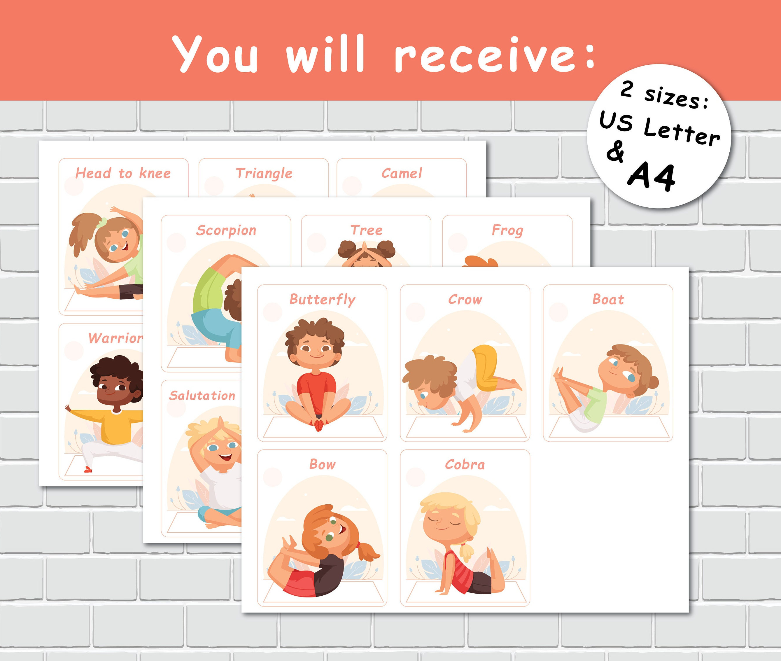 Kids Yoga Cards, Yoga Poses Flashcards, Printable Cards for Children ...